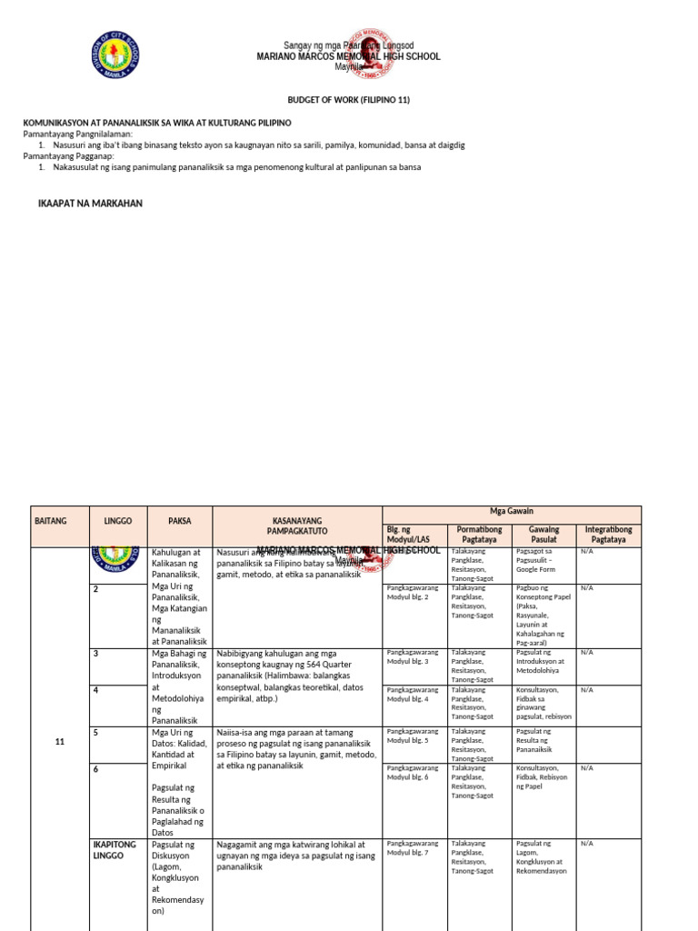 BOW Pagbasa 4th Quarter 2021 | PDF