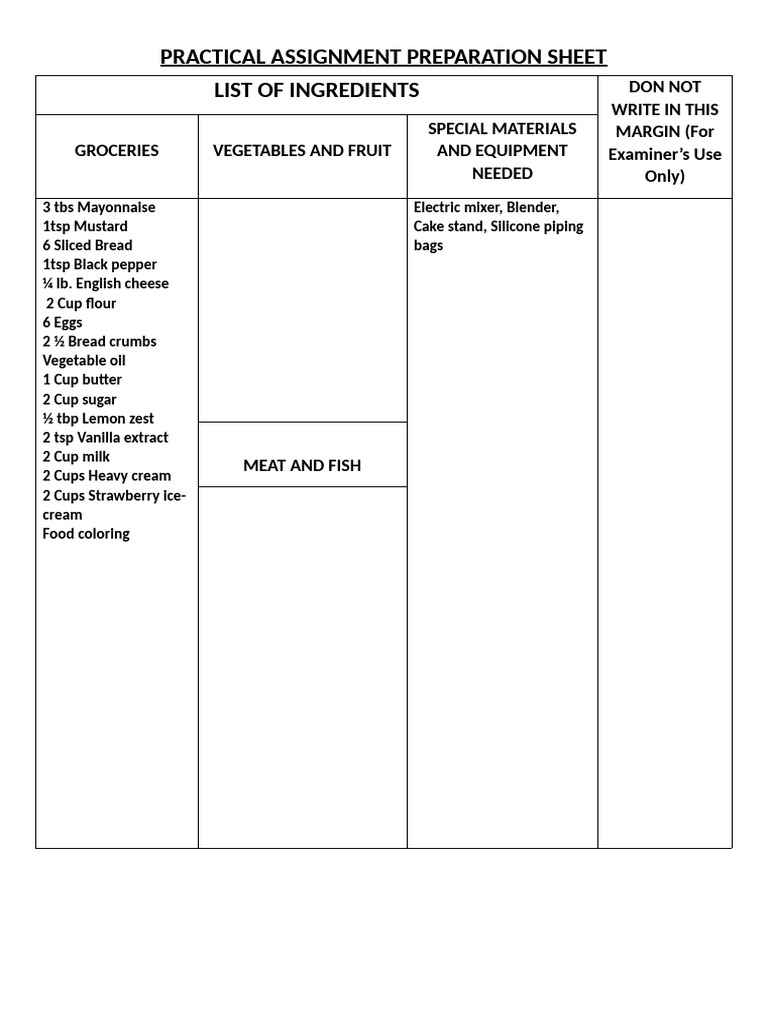 Practical Assignment Ingredient List | PDF