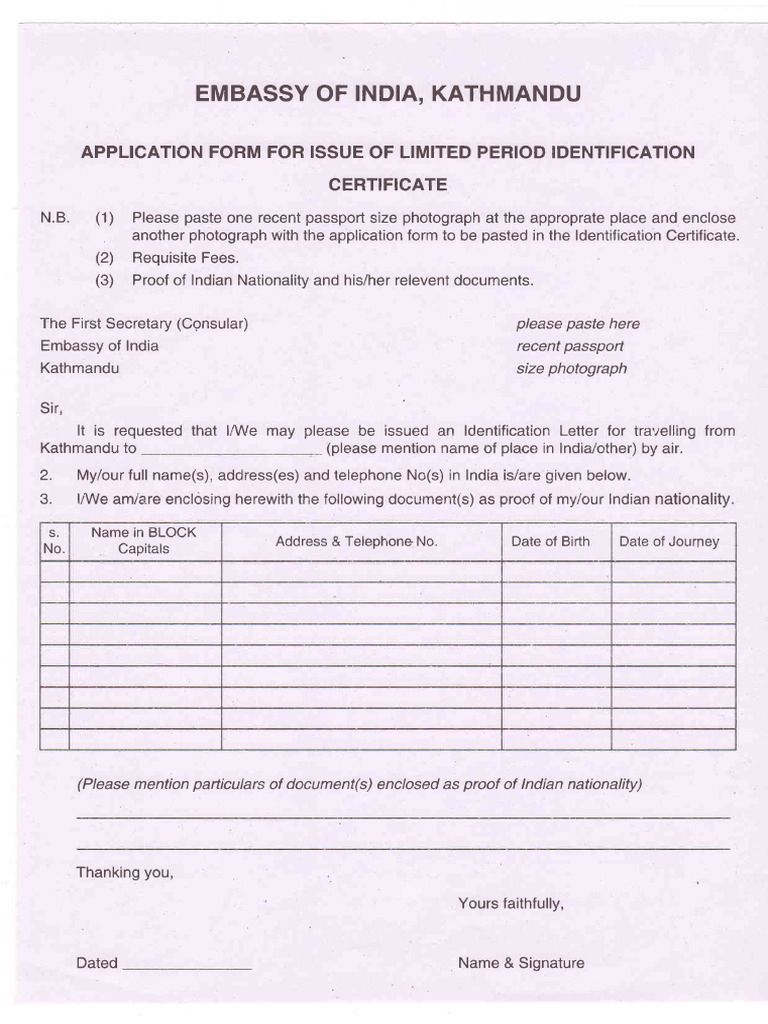 Limited Period ID Certificate Application | PDF