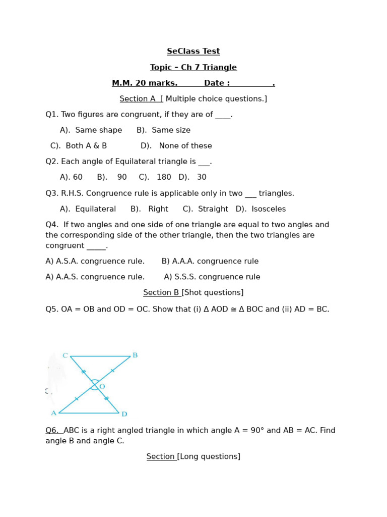 Test Class 9 Triangles | PDF