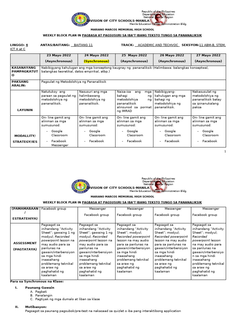 Pagbasa_Mayo23-27, 2022_ Villejo | PDF