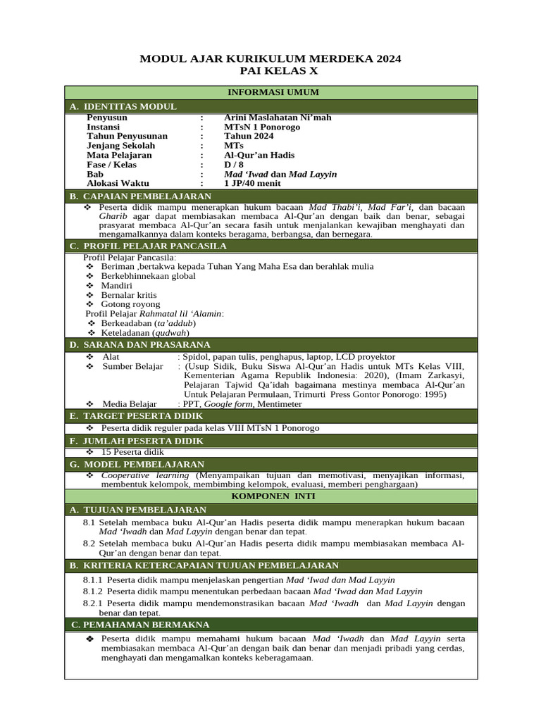 MODUL AJAR QURDIS NEW | PDF