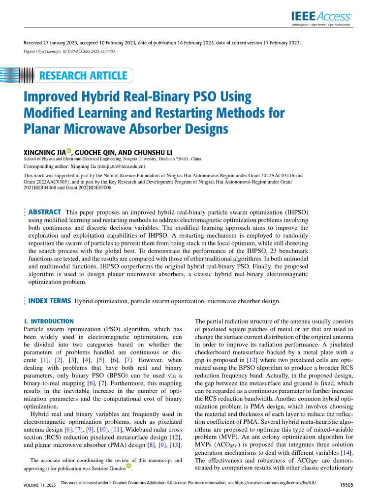 8xxxxxxxxxxxxxx - Improved Hybrid Real-Binary PSO Using Modified Learning and Restarting Methods ...