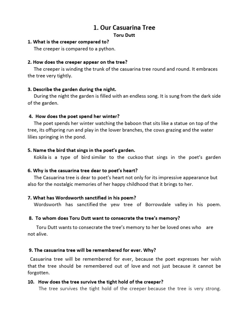 Poems - Short Question & Answers | PDF