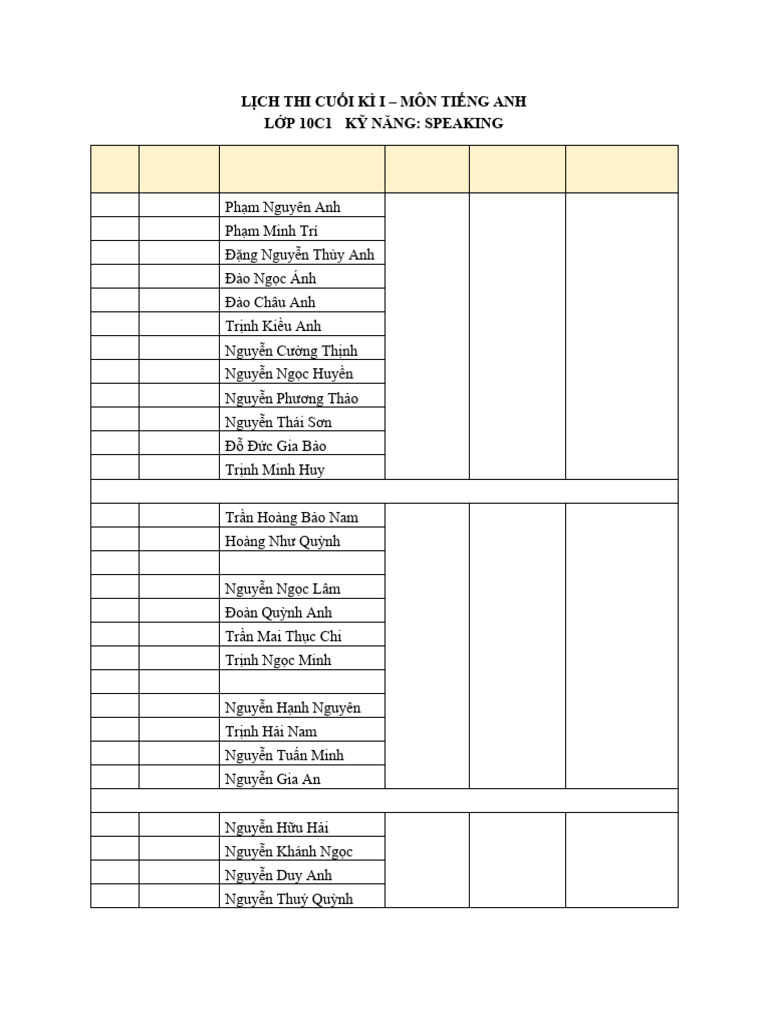 EOT 1 - Speaking Test - 10C1 | PDF