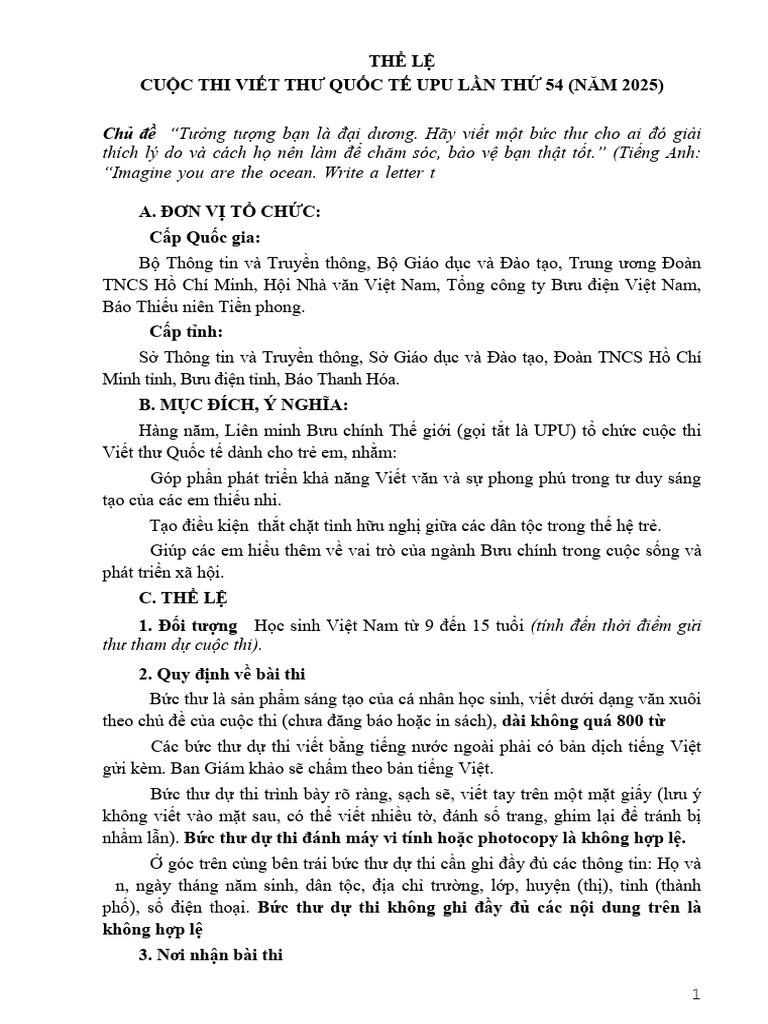 The Le Cuoc Thi Viet Thu Upu Lan Thu 54 | PDF