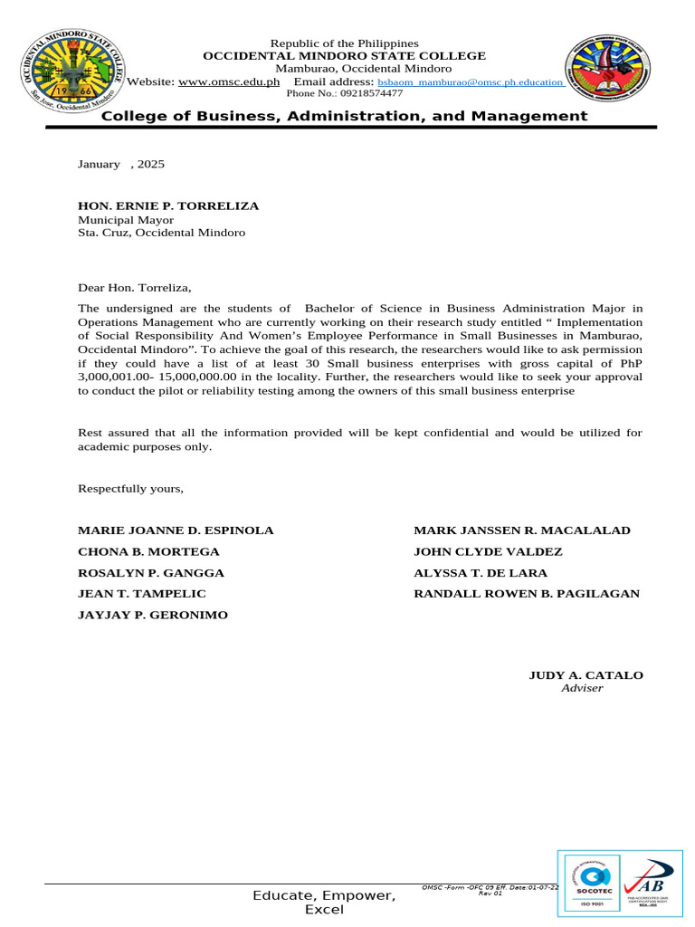 Letter - PILOT TESTING, INITIAL INTERVIEW | PDF | Business