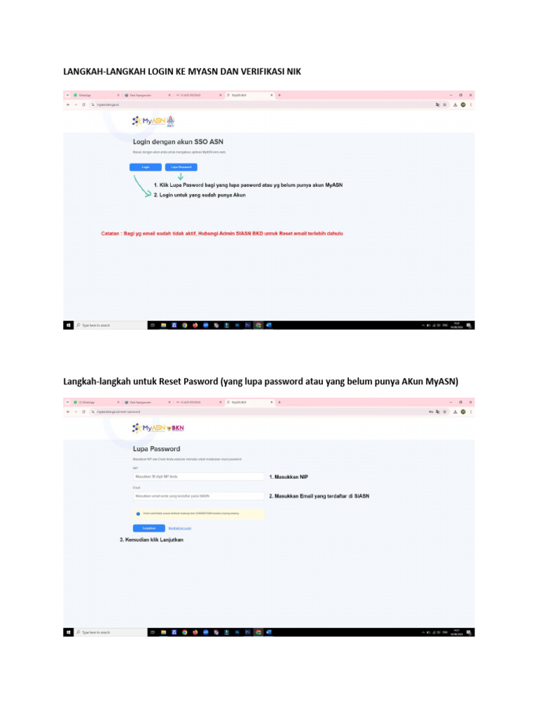 Langkah Login Ke Myasn Dan Verifikasi Nik | PDF
