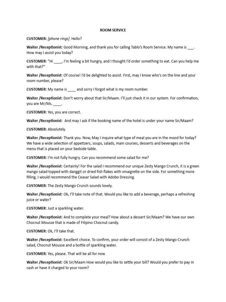 ROOM-SERVICE-Script | PDF | Waiting Staff | Cooking