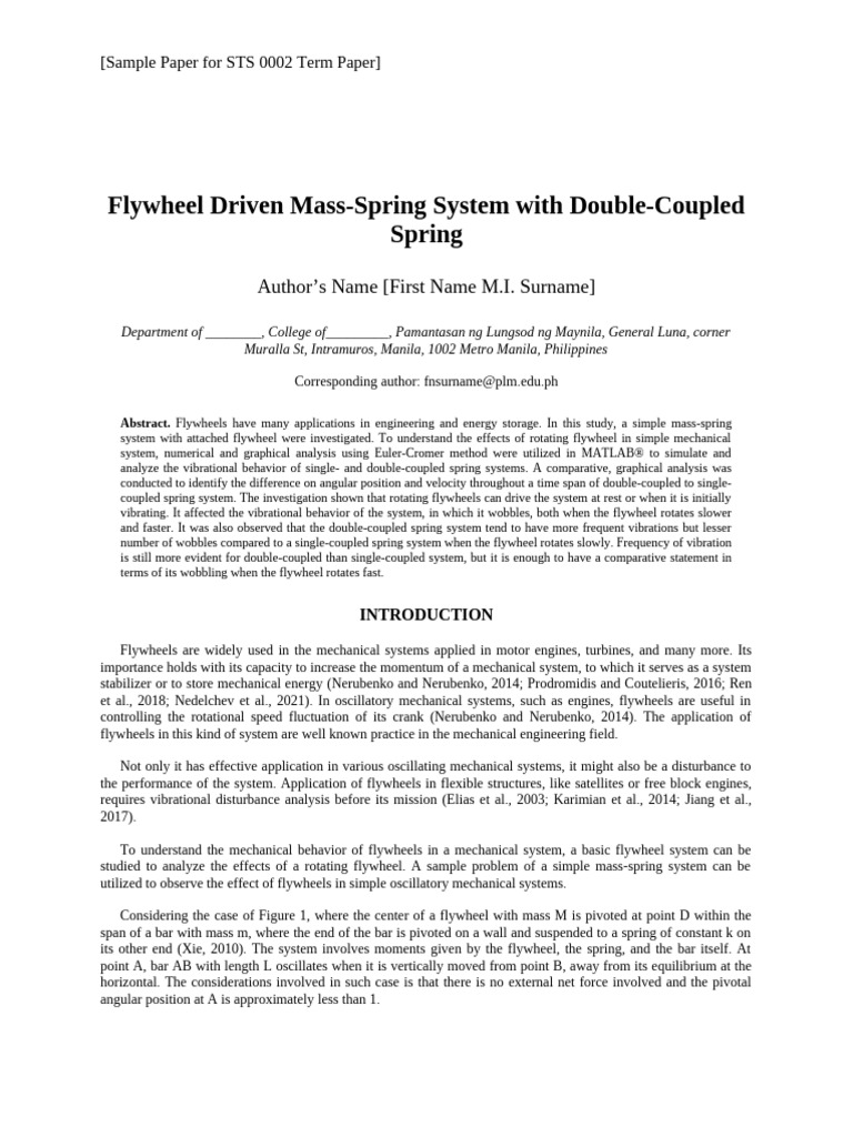 Sample Paper For STS 0002 Term Paper | PDF | Oscillation | Velocity