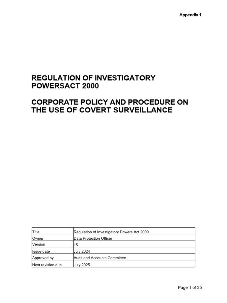 RIPA 2000 Covert Surveillance Policy | PDF | Surveillance | Privacy