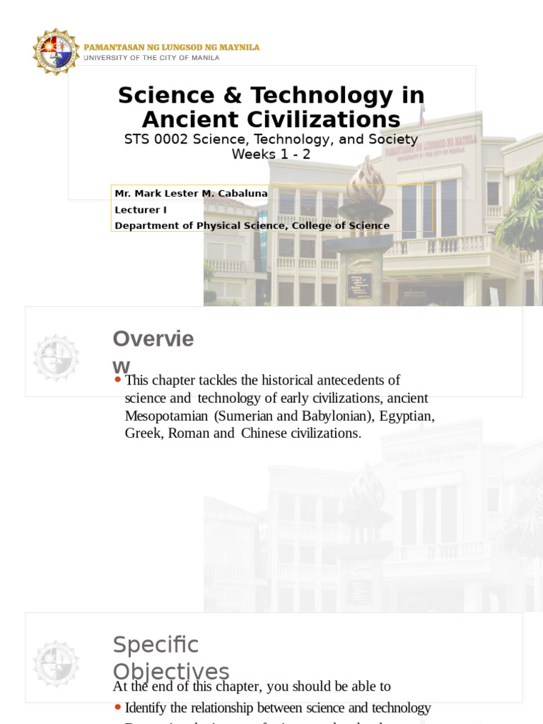 STS 0002 Week 1 To 2 - Science - Technology in Ancient Civilizations ...