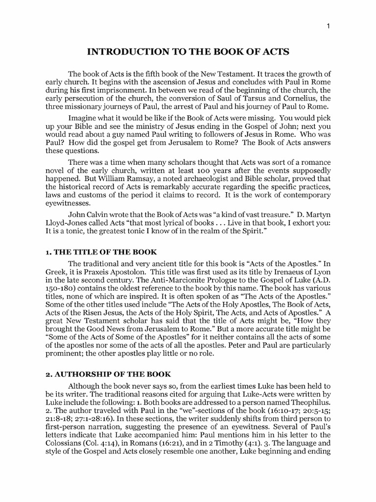 Introduction To The Book of Acts | PDF