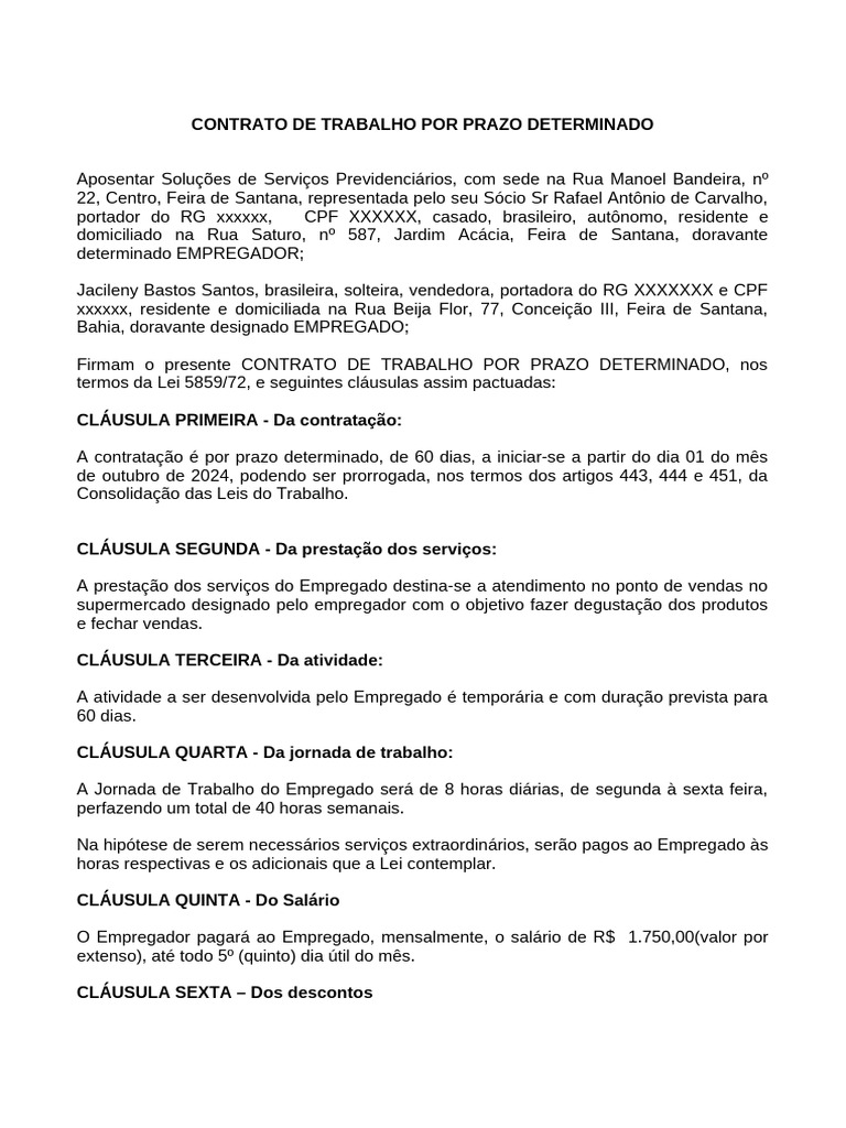 Contrato Trabalho Por Prazo Determinado 3 | PDF | Expediente
