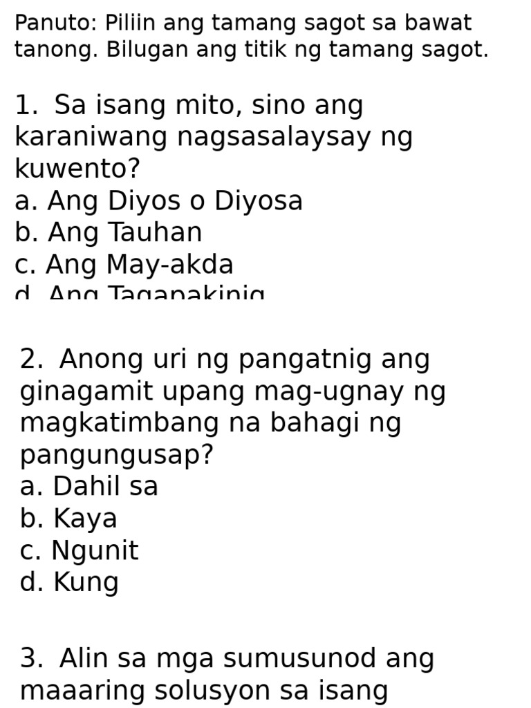 Filipino Quiz 2 | PDF
