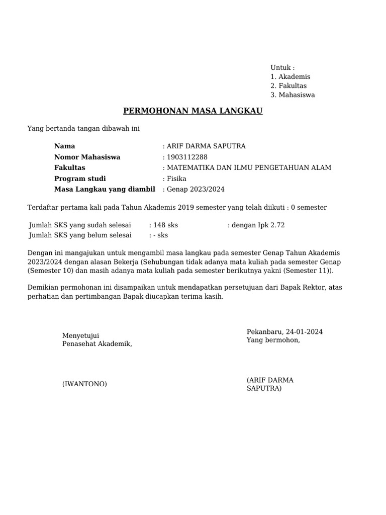 Permohonan Masa Langkau Semester Genap | PDF