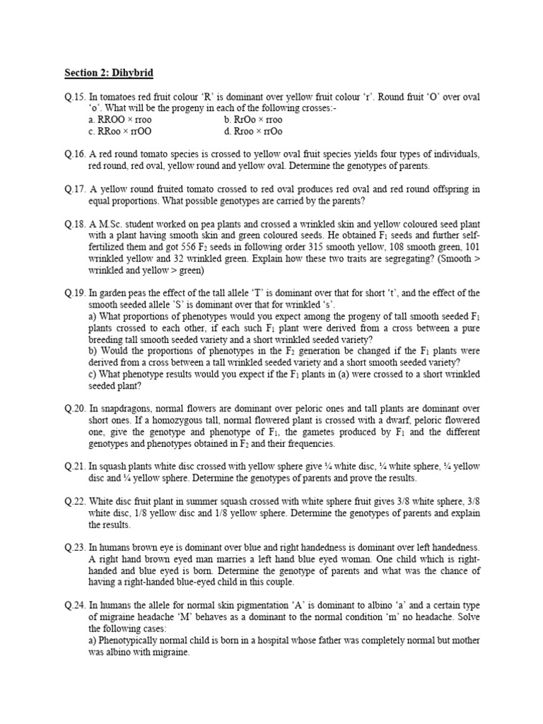 Dihybrid Cross Genetics in Plants | PDF | Dominance (Genetics) | Genotype