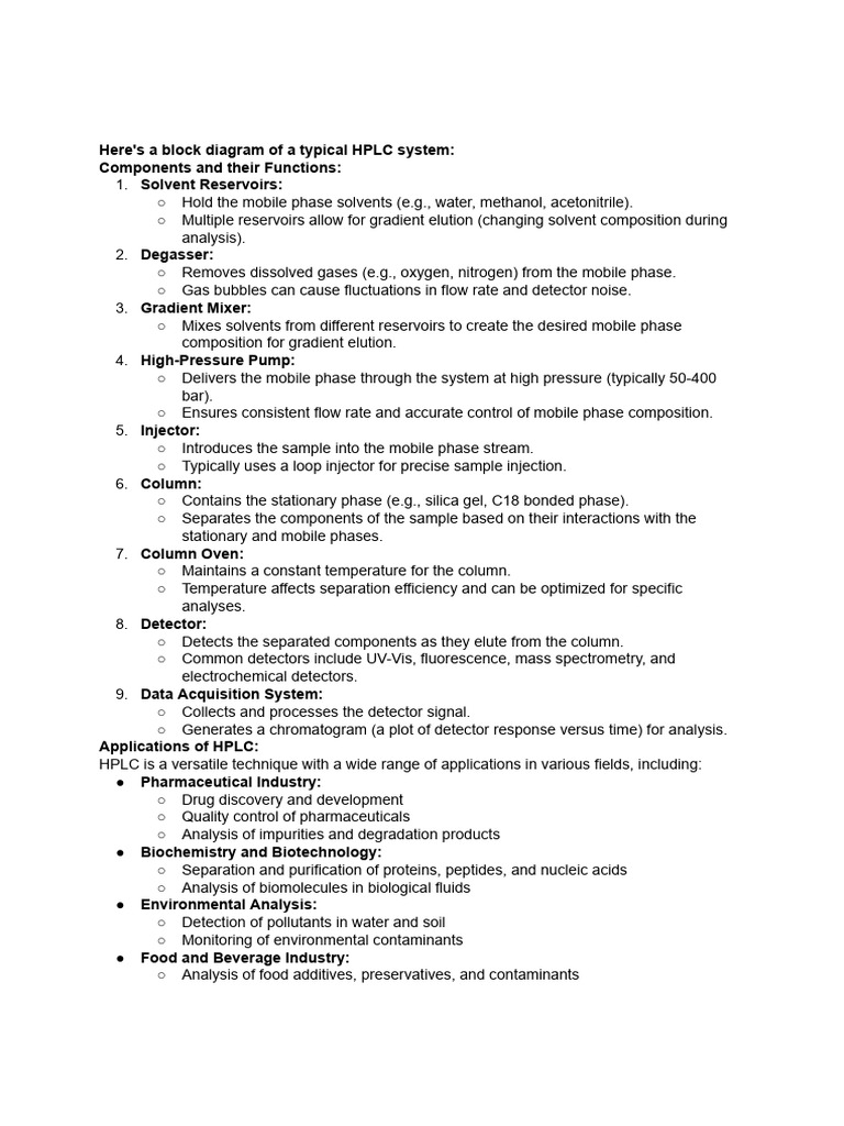 HPLC System Block Diagram Overview | PDF | High Performance Liquid ...