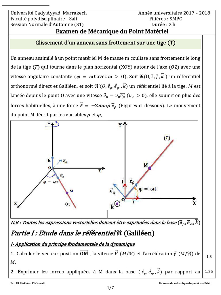 Examens Corriges Mecanique Du Point Materiel SMPC Smia s1 2022 PDF | PDF | Lois du mouvement de ...