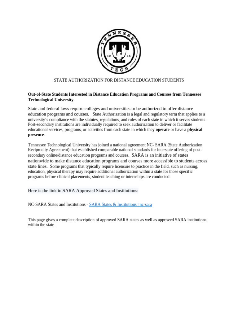 TTU - State Authorization 1 | PDF