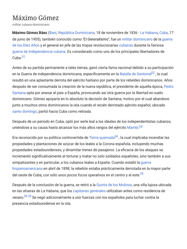 Máximo Gómez - Wikipedia, La Enciclopedia Libre | PDF | Antiguas colonias españolas | Cuba