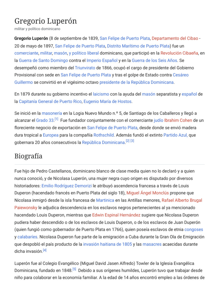 Gregorio Luperón - Wikipedia, La Enciclopedia Libre | PDF | República Dominicana | Gobierno