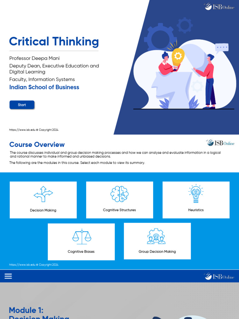 Critical Thinking - Course - Summary | PDF | Heuristic | Decision Making