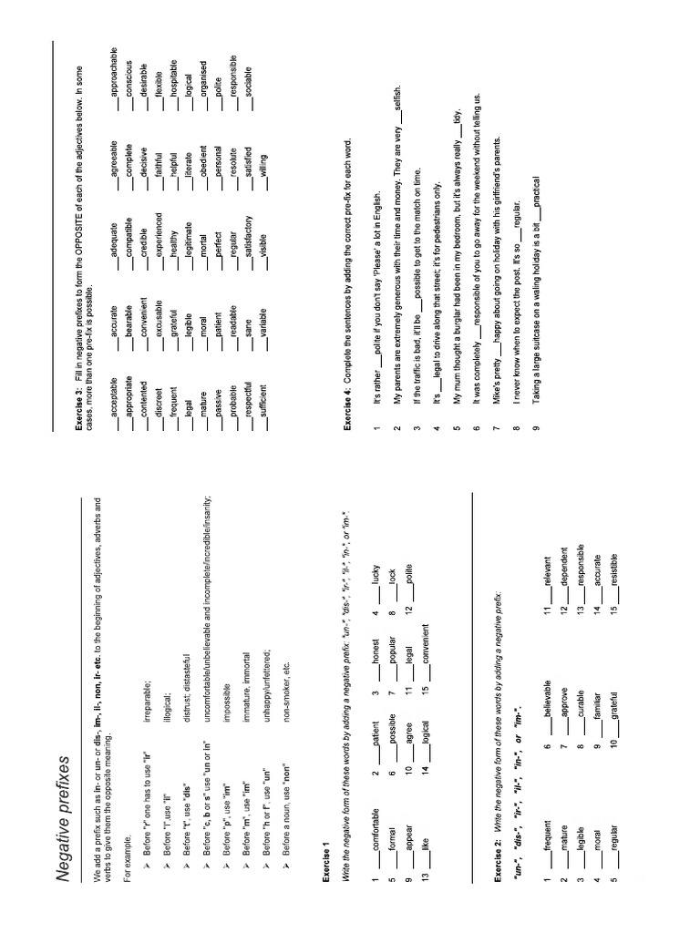 Negative Prefixes Worksheet | PDF
