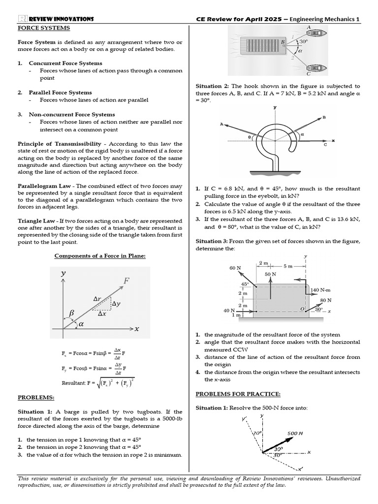 CE Board Apr 2025 - Engineering Mechanics - Set 1 - OL | PDF | Force | Angle