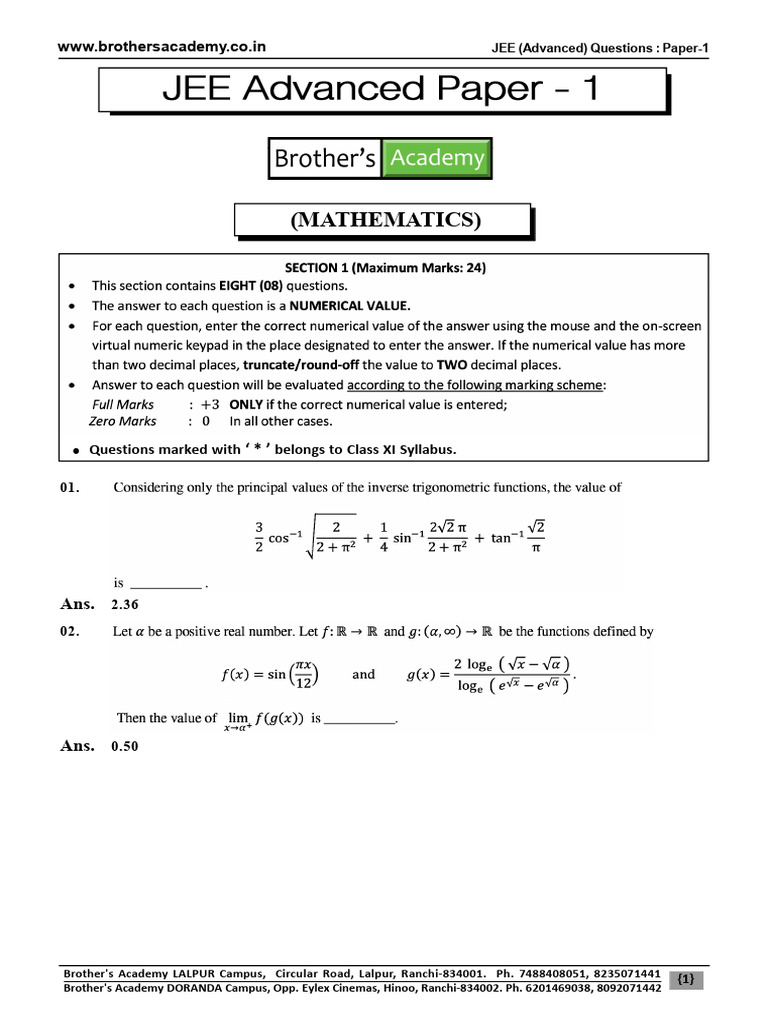 JEE Advanced Paper-1 Questions and Answers | PDF | Vocational Education ...