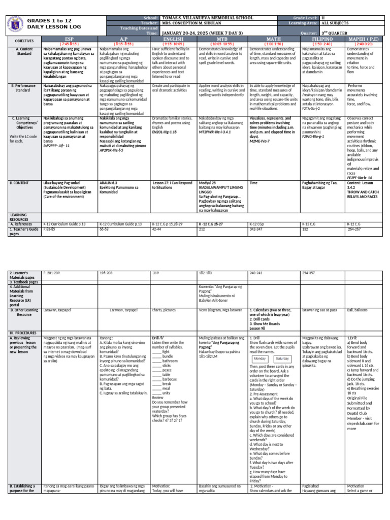 DLL - All Subjects 2 - Q3 - W7 - D3 | PDF