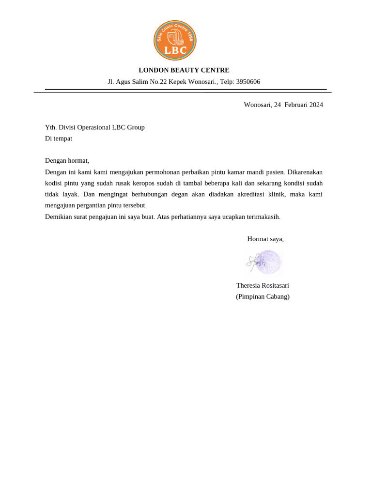 PENGAJUAN PERBAIKAN PINTU | PDF