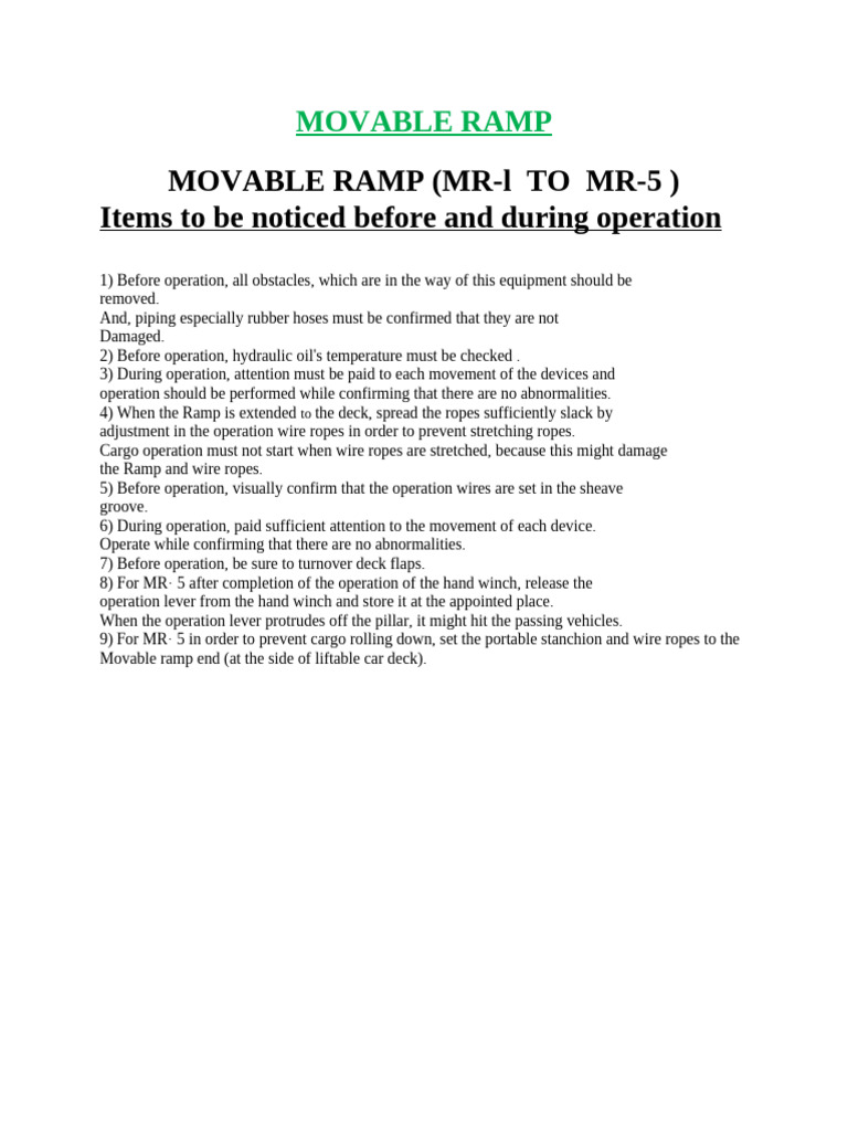 Movable Ramps Operation | PDF | Pump | Valve