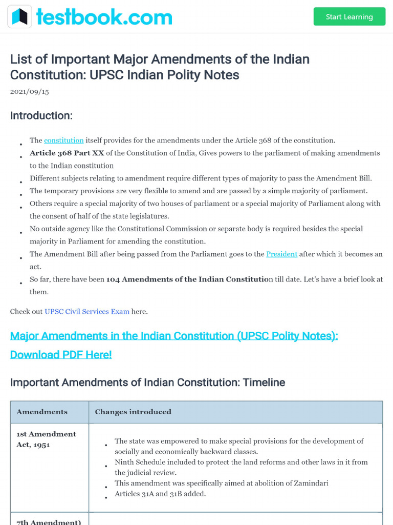 amendments-in-indian-constitution-for-upsc | PDF