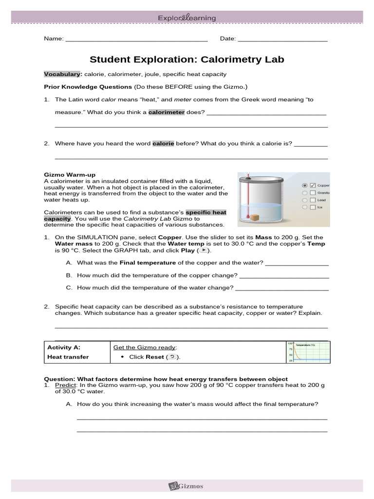 Calorimetry Lab for Students | PDF | Calorie | Heat