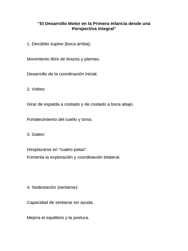 El Desarrollo Motor en La Primera Infancia Desde Una Perspectiva Integral | PDF