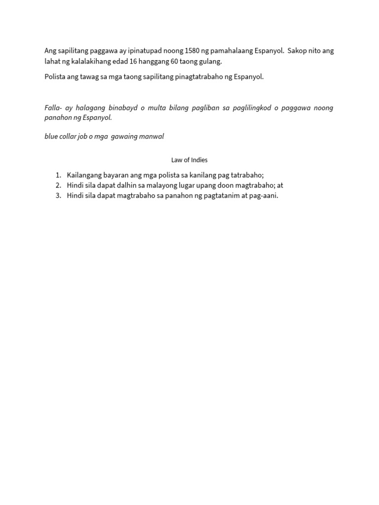 Ang Sapilitang Paggawa Ay Ipinatupad Noong 1580 | PDF