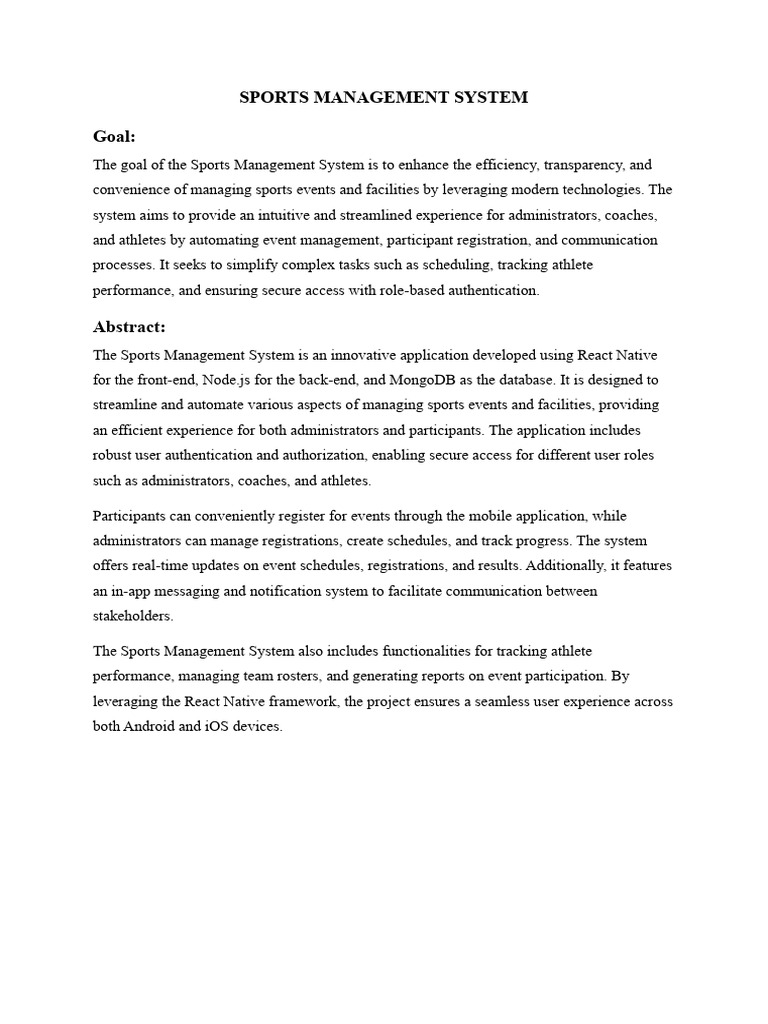 Sports Management System | PDF