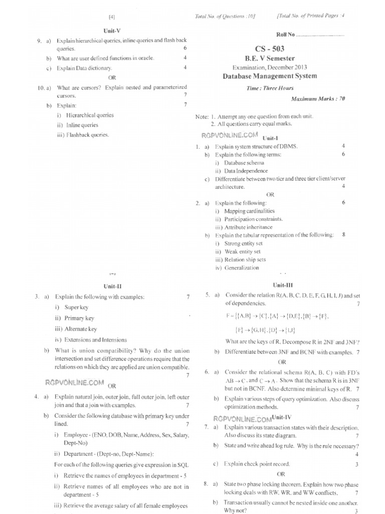 Cs 503 Database Management System Dec 2013 | PDF