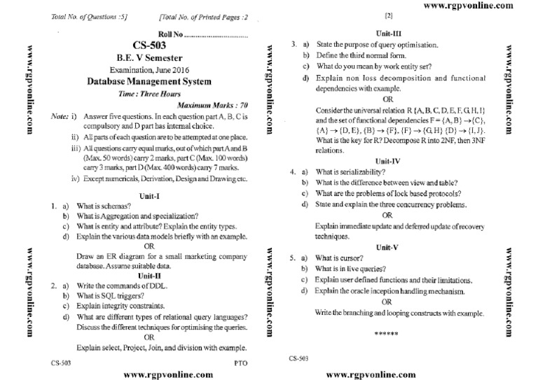 Cs 503 Database Management System Jun 2016 | PDF