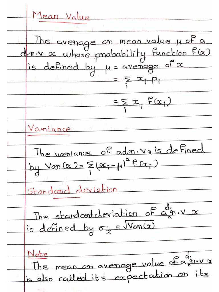 Mean Value, Variance and Standard Deviation | PDF