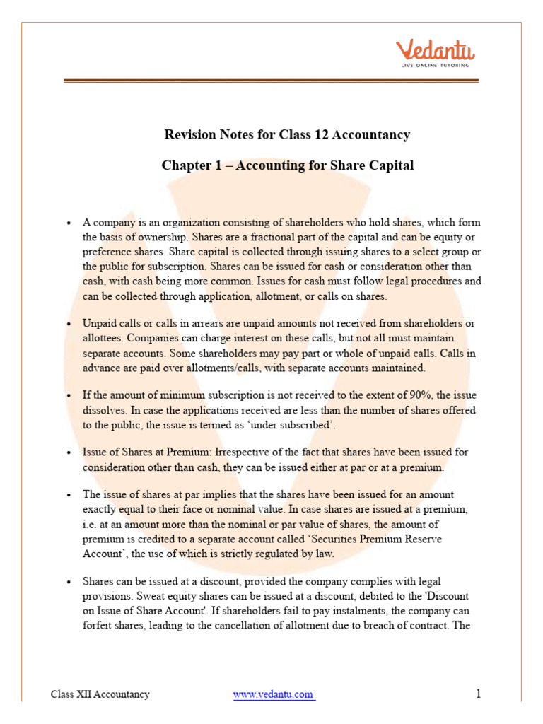 Accounting for Share Capital Notes | PDF | Equity (Finance) | Dividend