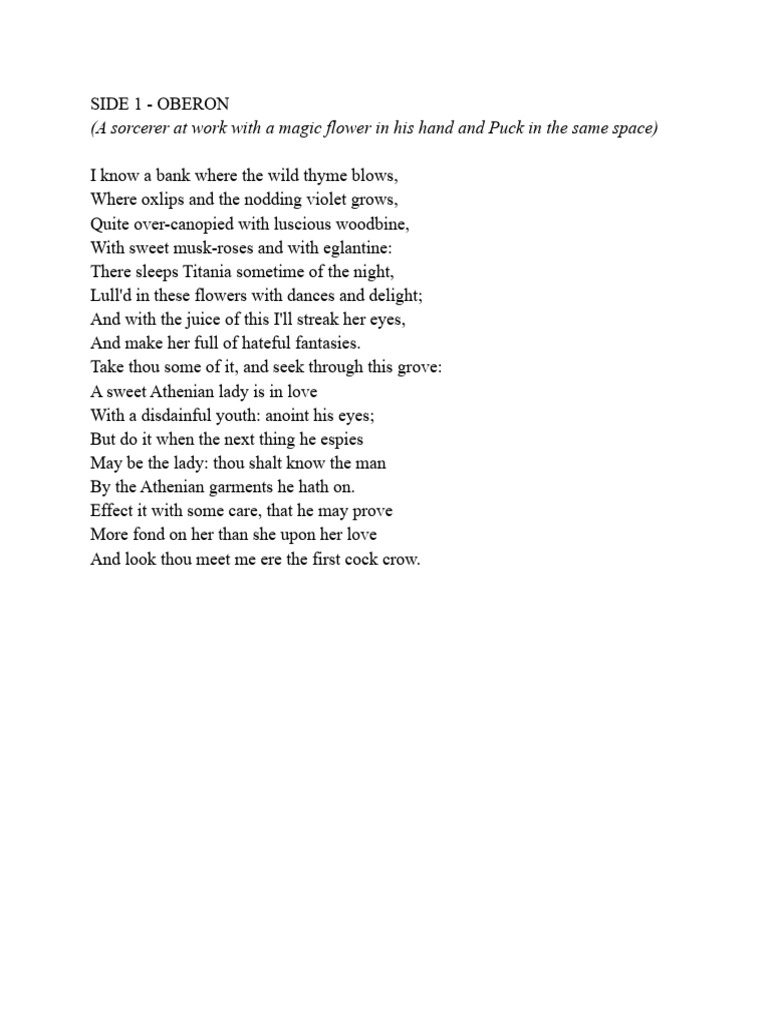 Audition Sides Shakespeare in Hollywood | PDF | A Midsummer Night's Dream