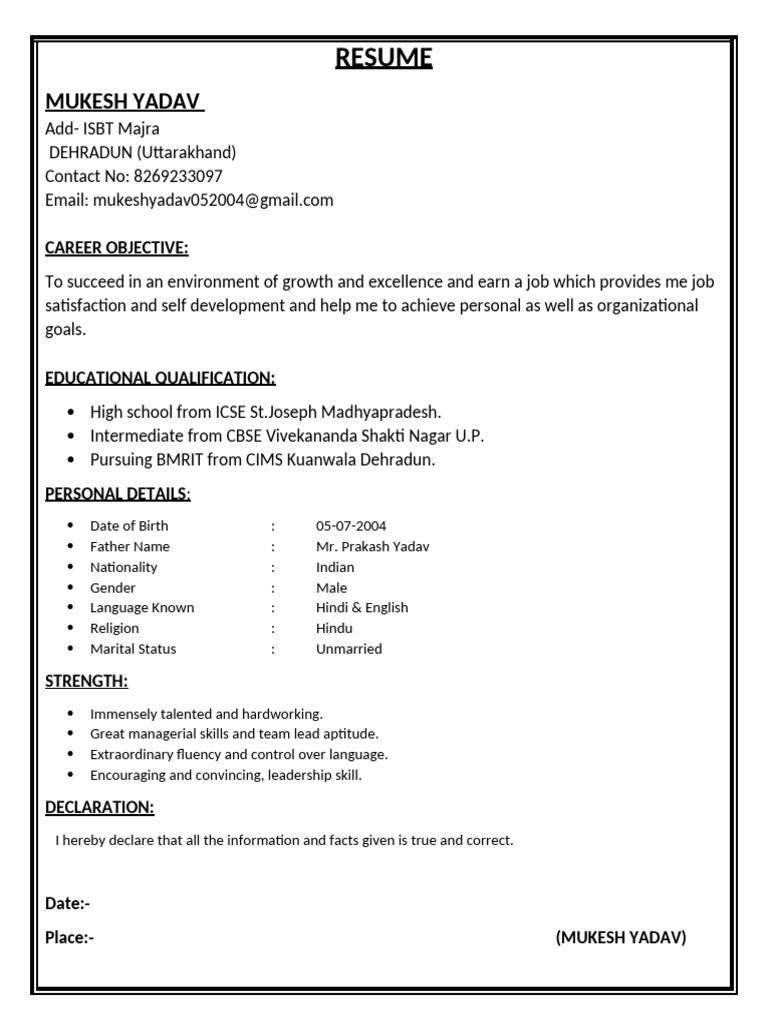 Mukesh Yadav's Professional Resume | PDF