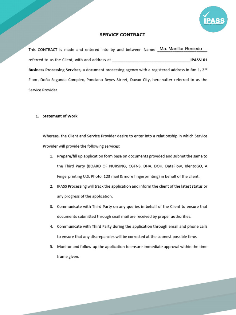 IPASS SERVICE CONTRACT (UPDATED) | PDF