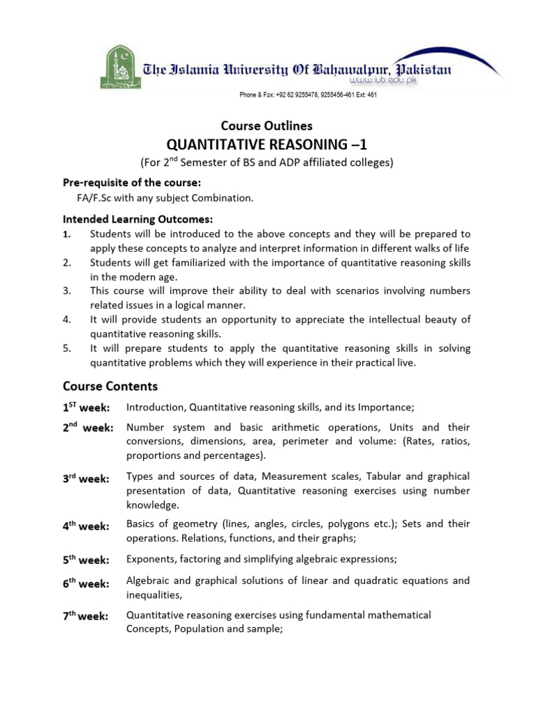 Quantitative Reasoning Course Outline | PDF | Mathematics | Statistics