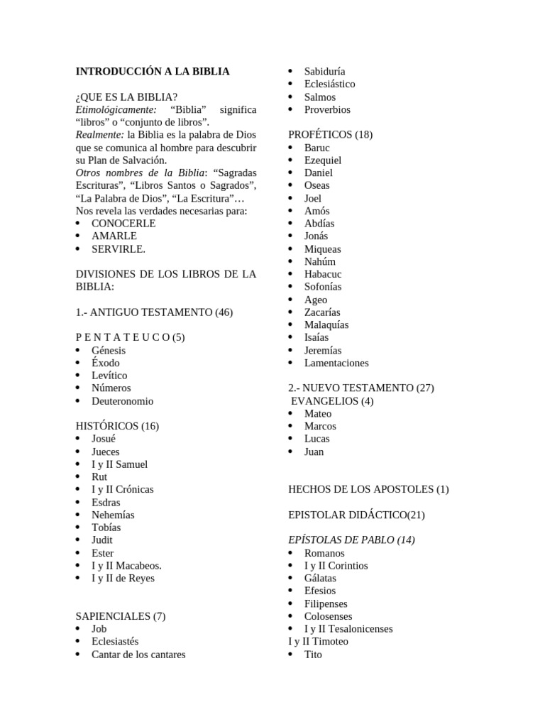 Introducción a la Biblia y su Estructura | PDF | Biblia | Capítulos Y ...