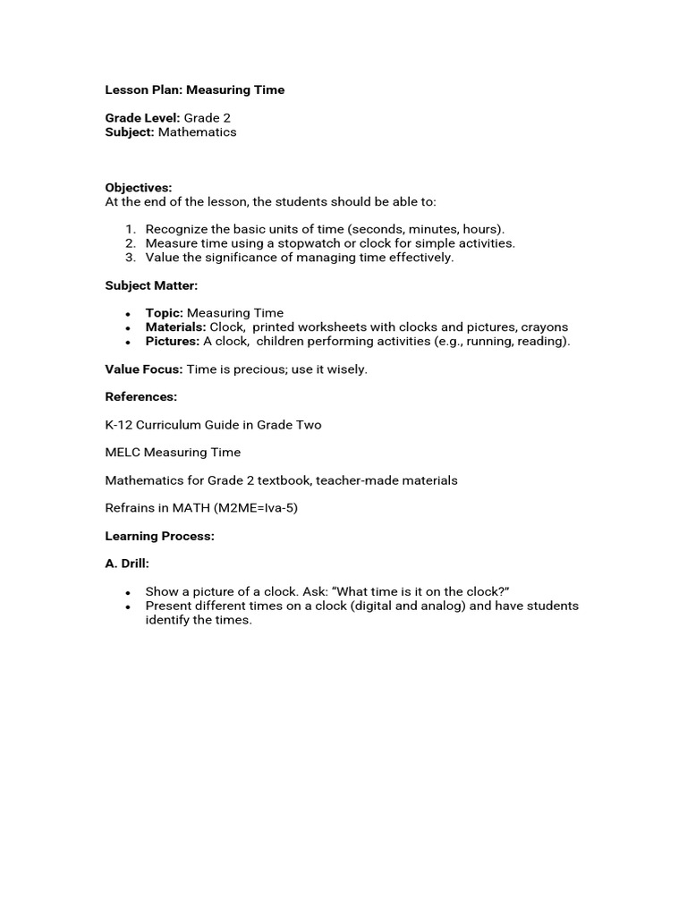 Lesson Pla1 Math Buwas | PDF | Clock | Cognitive Science