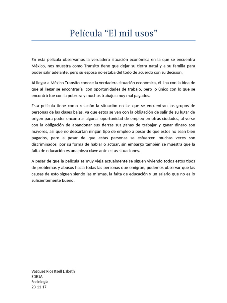 Película Mil Usos Sociologia | PDF