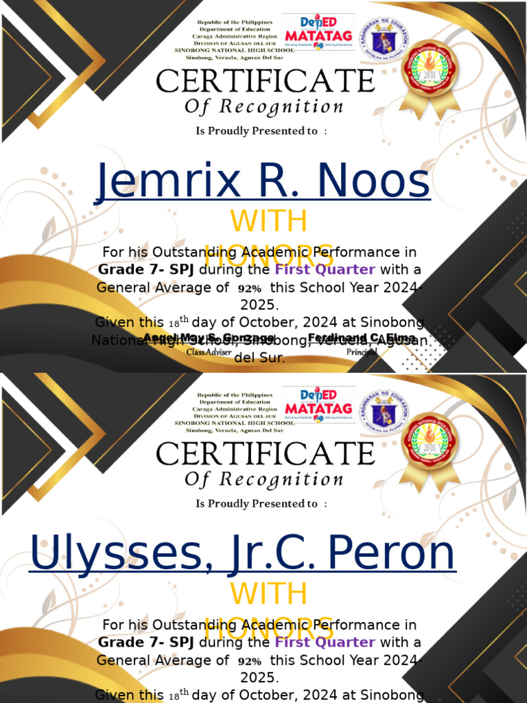 1st Quarter Cert Recog | PDF